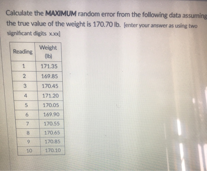 Solved Calculate the MAXIMUM random error from the following | Chegg.com