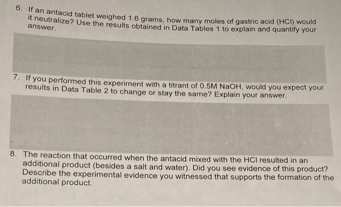Solved Results Antacid Titration Data Table 1: Antacid | Chegg.com