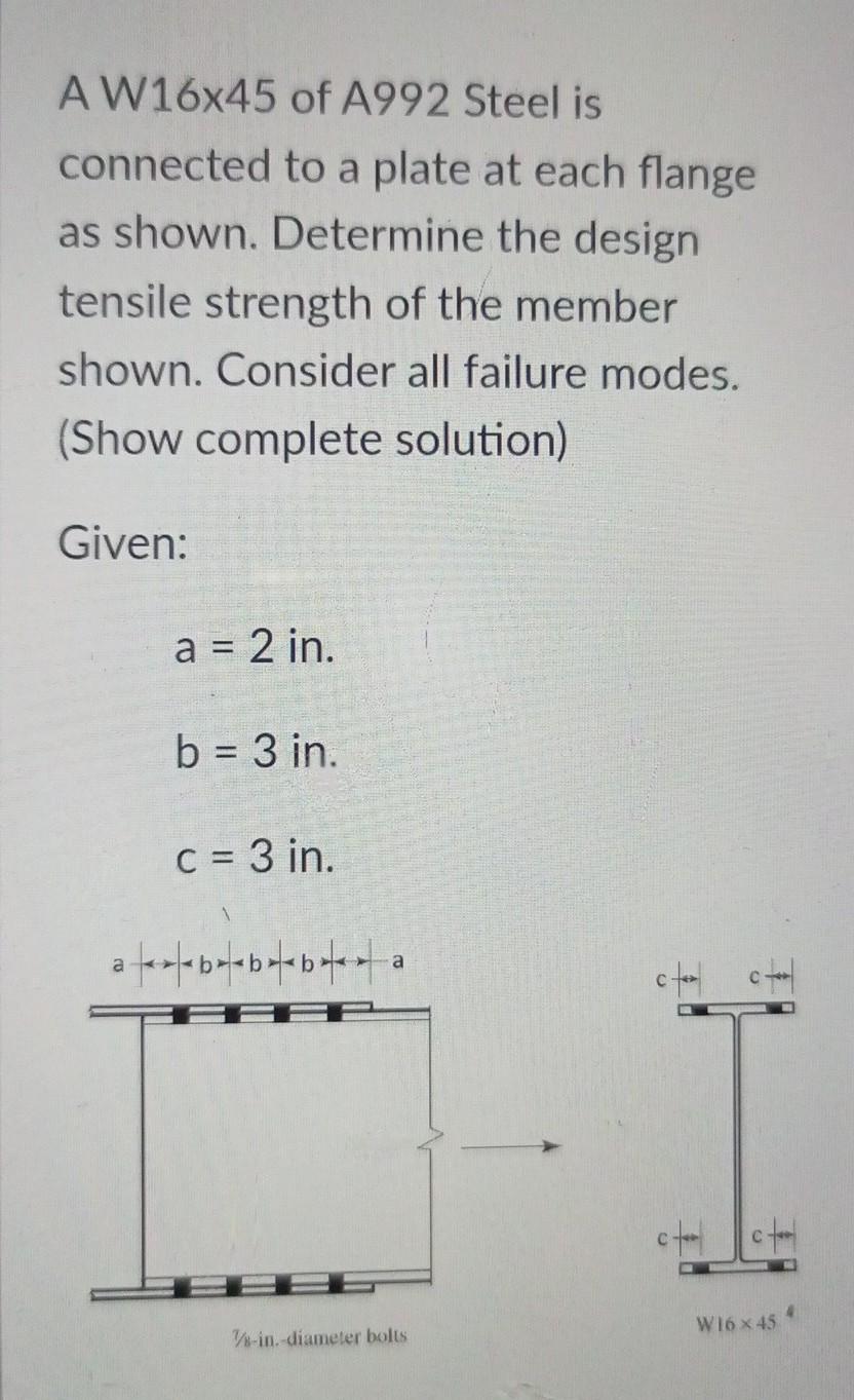 Solved A W16x45 of A992 Steel is connected to a plate at | Chegg.com