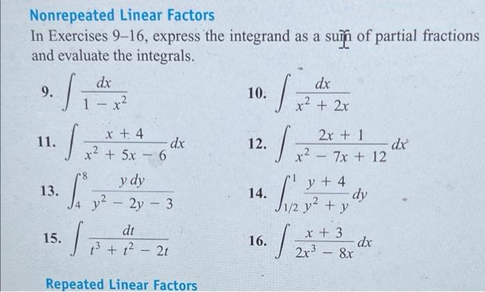 Solved Nonrepeated Linear Factors In Exercises 9-16, express | Chegg.com