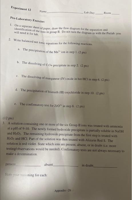 Solved Pre-laboratory Exercise: 1. On a separate sheet of | Chegg.com