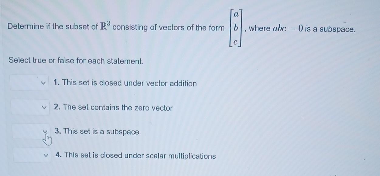 Solved Determine if the subset of R3 consisting of vectors | Chegg.com