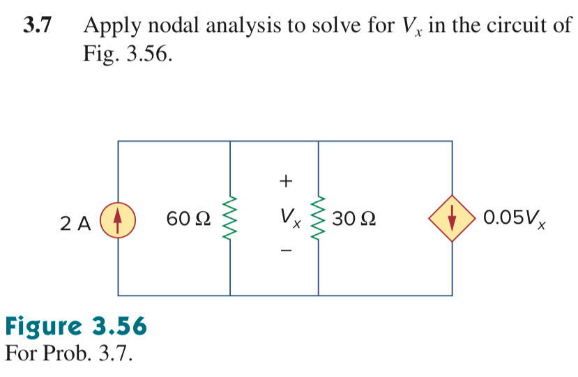 Solved 3.7 ﻿Apply nodal analysis to solve for Vx ﻿in the | Chegg.com