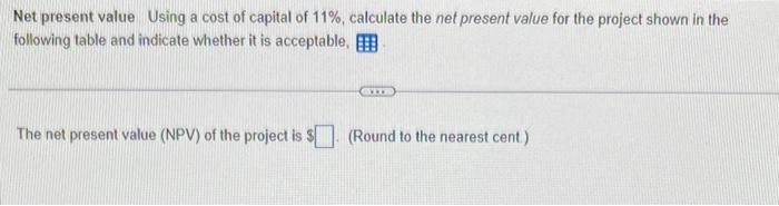 Solved Net present value Using a cost of capital of 11%, | Chegg.com