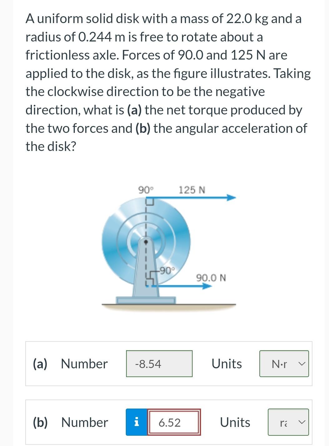 Solved A uniform solid disk with a mass of 22.0 kg and a | Chegg.com