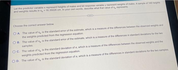 Solved Let the predictor variable x represent heights of | Chegg.com