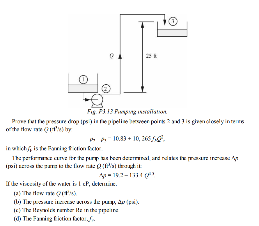 Solved Fig. P3.13 ﻿Pumping installation.Prove that the | Chegg.com