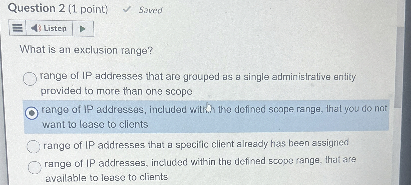 Solved Question 2 (1 ﻿point)SavedWhat is an exclusion | Chegg.com