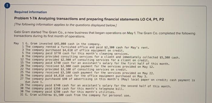 Solved Required information Problem 1-7A Analyzing | Chegg.com