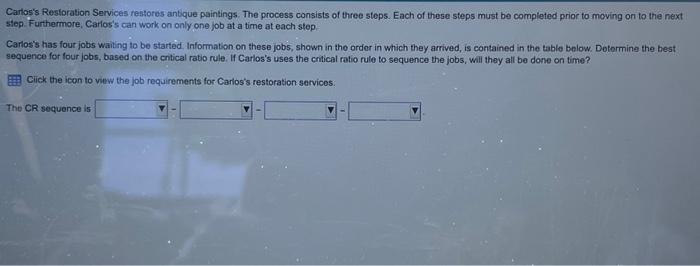 Solved Carlos's Restoration Services restores antque | Chegg.com