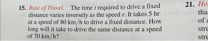 Solved 15. Rate of Travel. The time t required to drive a | Chegg.com