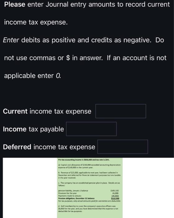 Please enter Journal entry amounts to record current | Chegg.com