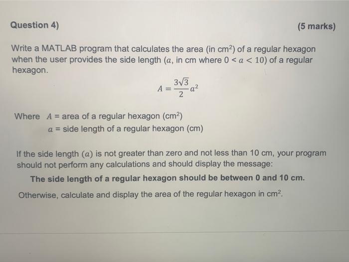 Solved Question 4) (5 marks) Write a MATLAB program that | Chegg.com Solved Question 4) (5 marks) Write a MATLAB program that | Chegg.com