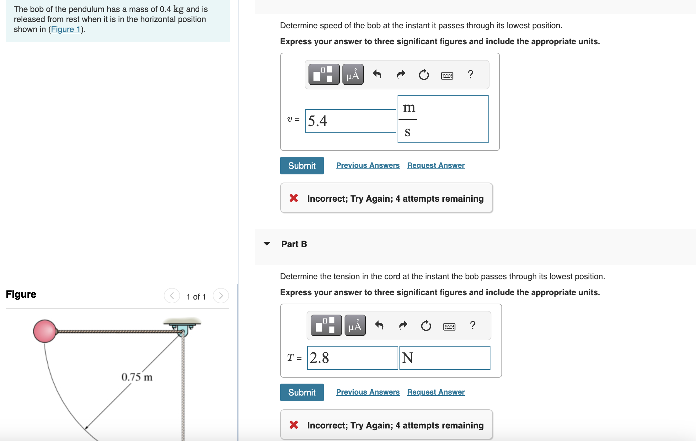 Solved The bob of the pendulum has a mass of 0.4kg ﻿and | Chegg.com