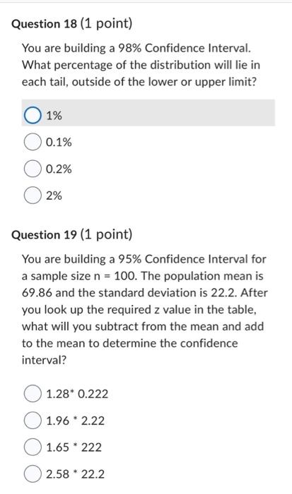 Solved You are building a 98\% Confidence Interval. What | Chegg.com