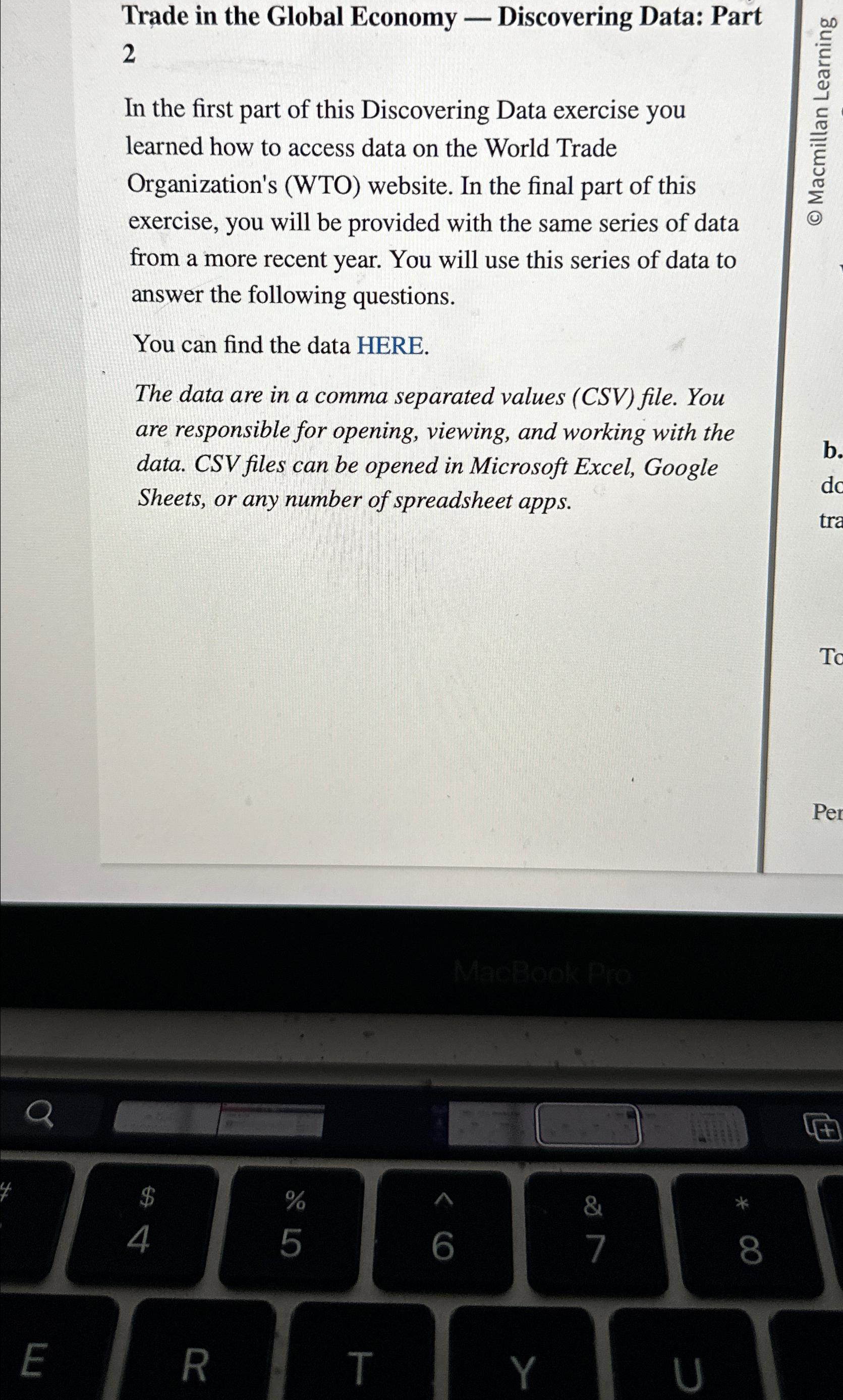 Solved Trade in the Global Economy - ﻿Discovering Data: Part | Chegg.com