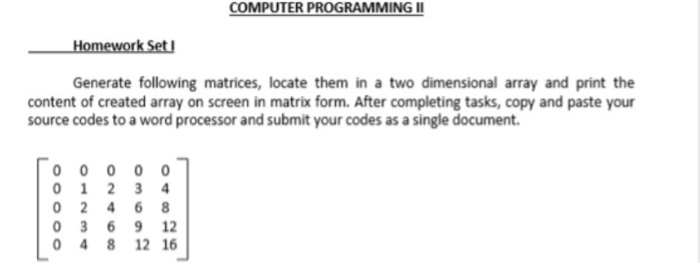 Solved COMPUTER PROGRAMMING II Homework Set! Generate | Chegg.com