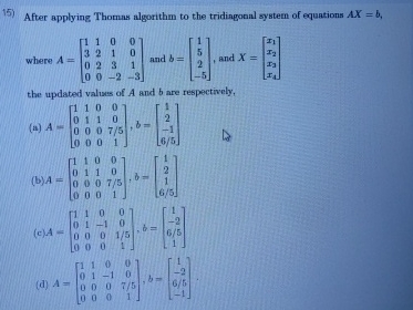 Solved After applying Thomas algorithm to the tridingonal | Chegg.com