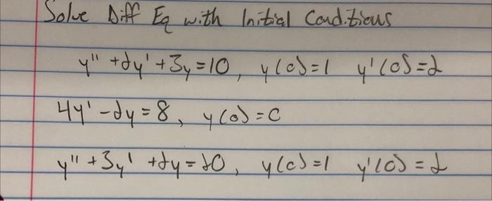 Solved Solve Diff Eq with Initial Conditions Y" +dy' + 3y = | Chegg.com