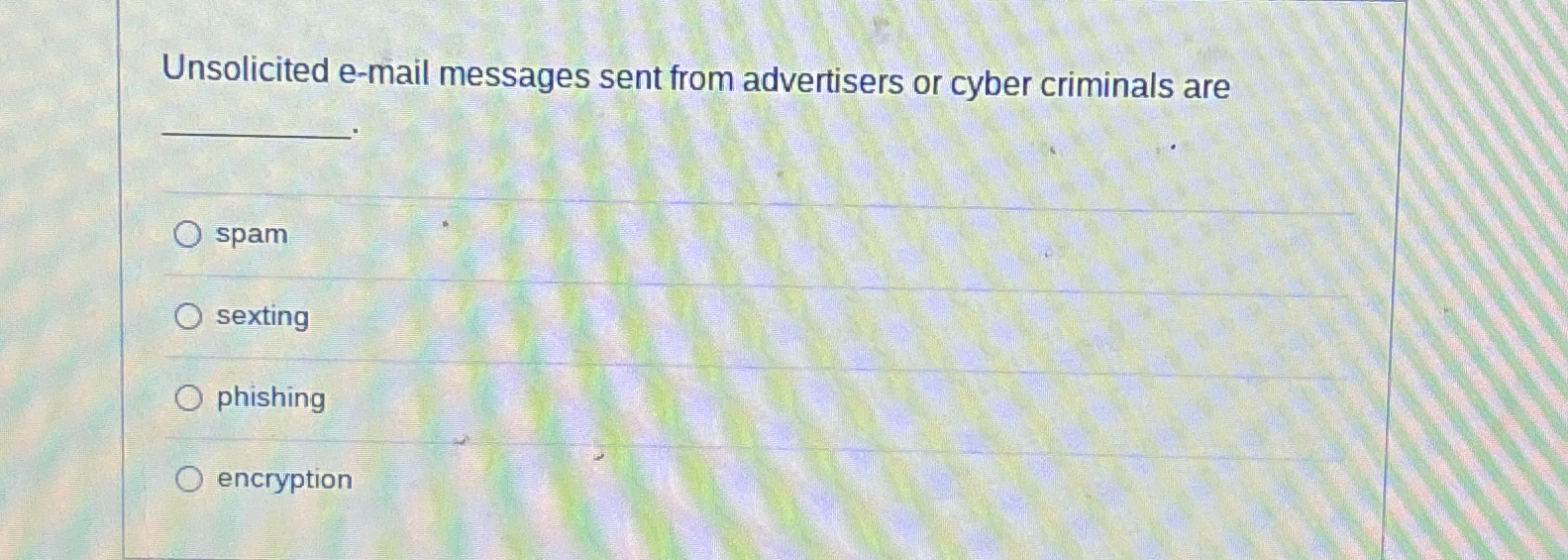 Solved Unsolicited e-mail messages sent from advertisers or | Chegg.com