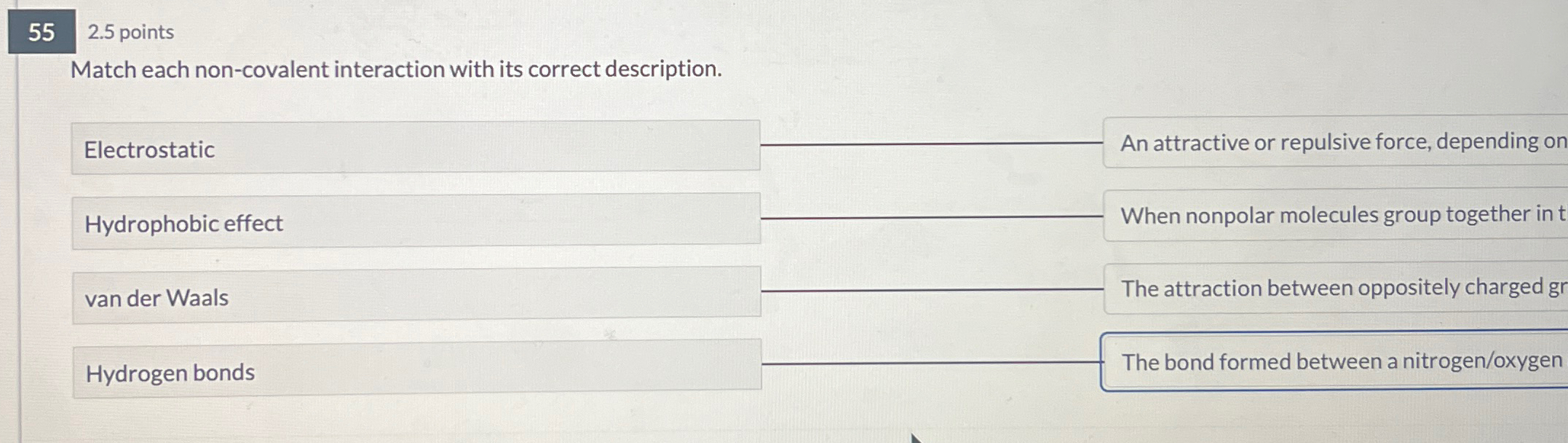 Solved 552.5 ﻿pointsMatch each non-covalent interaction with | Chegg.com