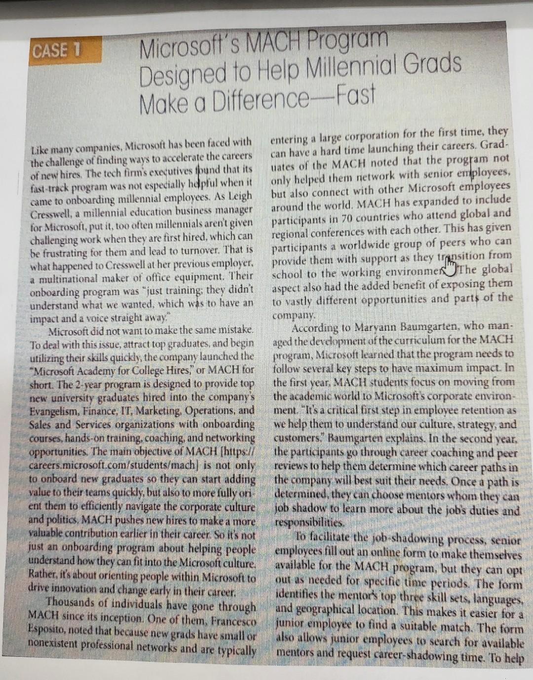 Solved CASE 1 Microsoft's MACH Program Designed to Help | Chegg.com