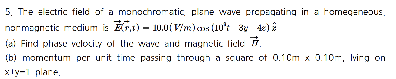 Solved The electric field of a monochromatic, plane wave | Chegg.com