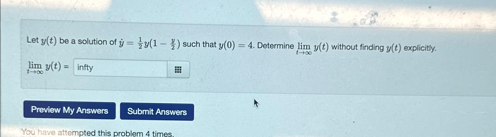 Solved Let y(t) be a solution of y˙=12y(1-y2) such that | Chegg.com Solved Let y(t) be a solution of y˙=12y(1-y2) such that | Chegg.com