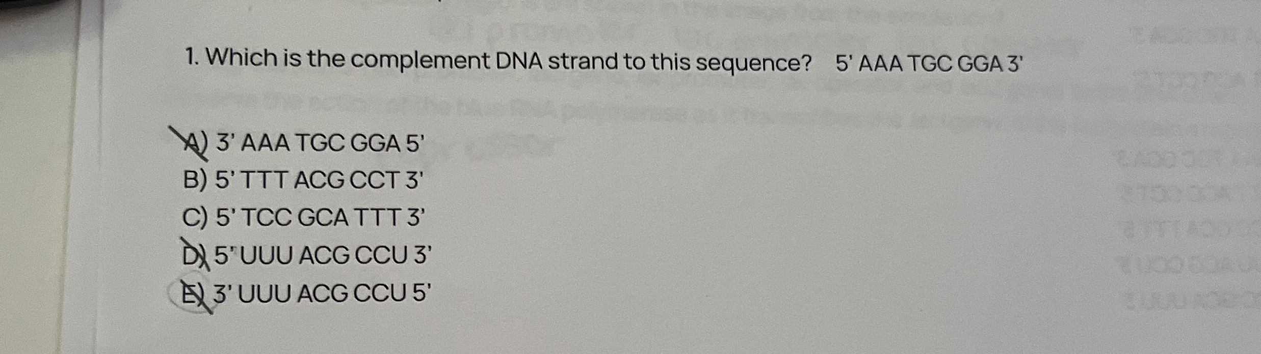 Which is the complement DNA strand to this sequence? | Chegg.com