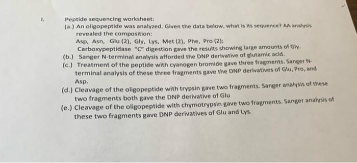 Solved Peptide sequencing worksheet: (a.) An oligopeptide | Chegg.com