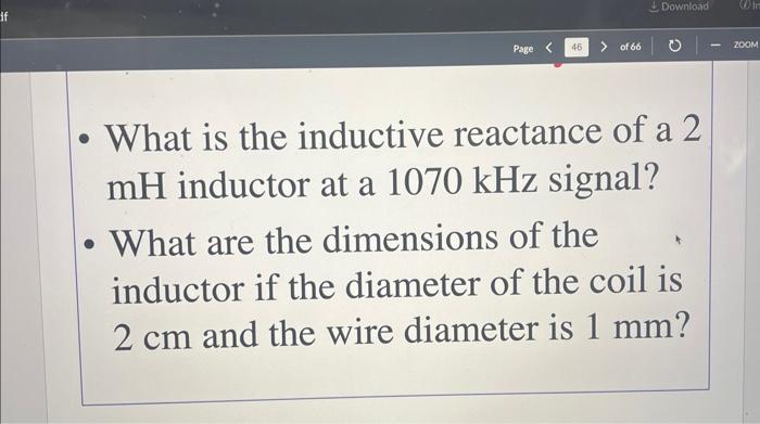 Solved - What is the inductive reactance of a 2 mH inductor | Chegg.com