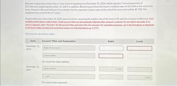 Solved Blossom Corporation enters into a 7-year lease of | Chegg.com