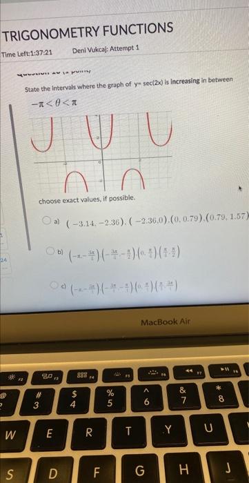 Solved State the intervals where the graph of y=sec(2x) is | Chegg.com