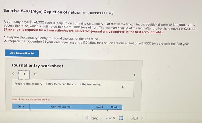 Solved Exercise 8-20 (Algo) Depletion of natural resources | Chegg.com