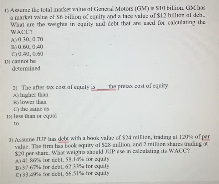Solved 1) Assume the total market value of General Motors | Chegg.com