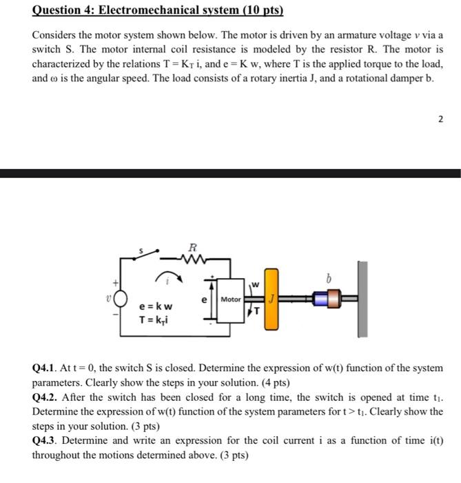 Solved Question 4: Electromechanical system (10 pts) | Chegg.com Solved Question 4: Electromechanical system (10 pts) | Chegg.com
