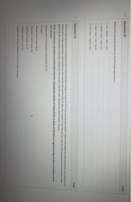 Solved D Question 10 5 pts What is the chemical reaction for | Chegg.com