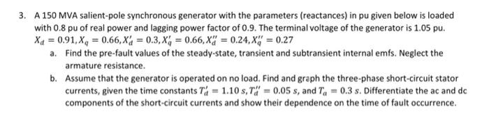 Solved A 150 MVA salient-pole synchronous generator with the | Chegg.com