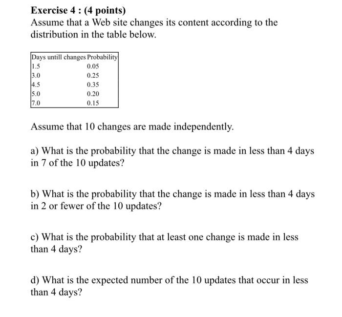 Solved Exercise 4: (4 points) Assume that a Web site changes | Chegg.com Solved Exercise 4: (4 points) Assume that a Web site changes | Chegg.com