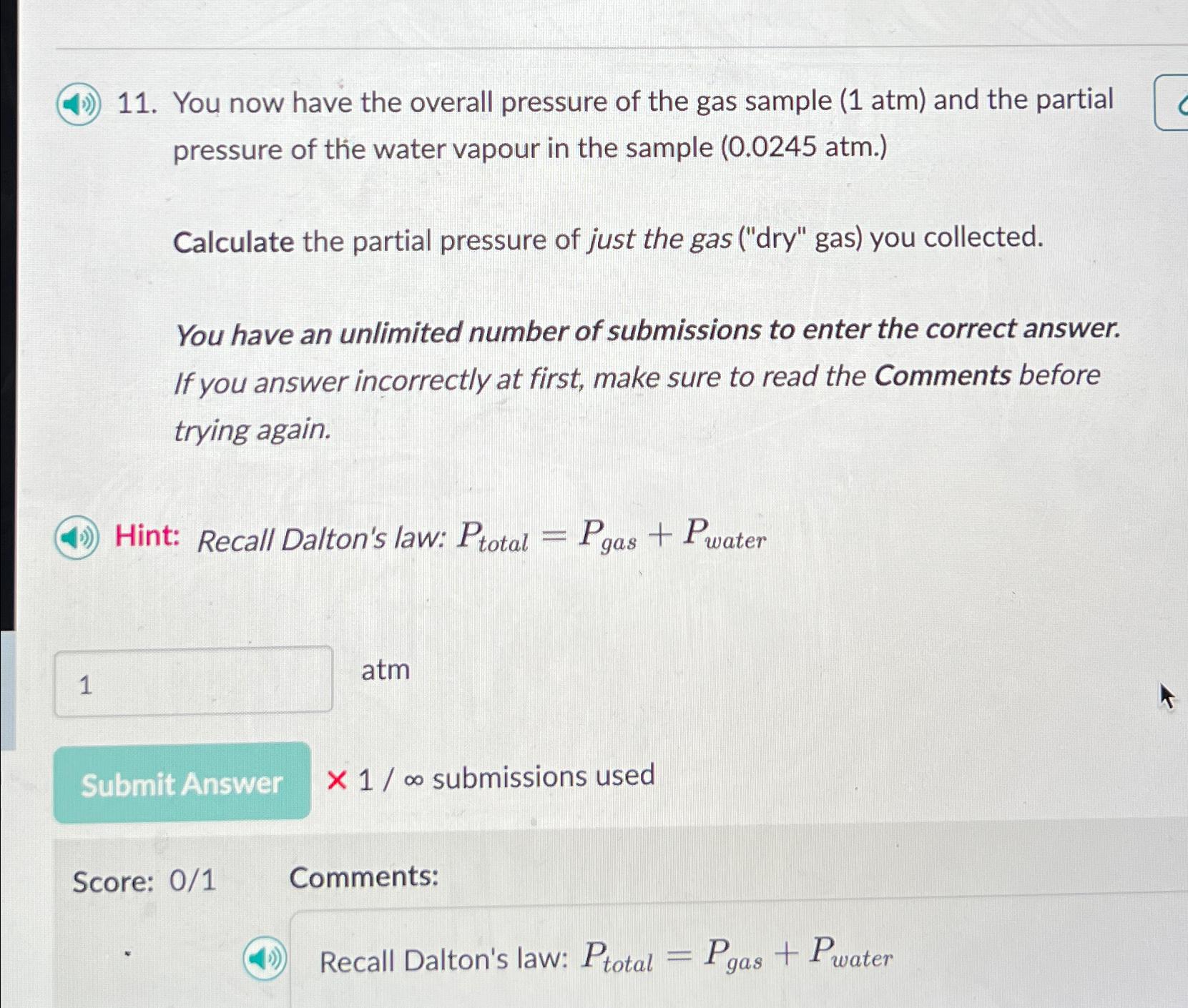 Solved You now have the overall pressure of the gas sample | Chegg.com