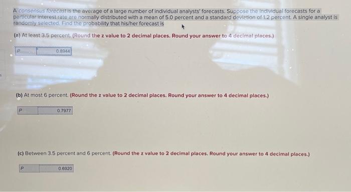 Solved A Consensus Forecast Is The Average Of A Large Number
