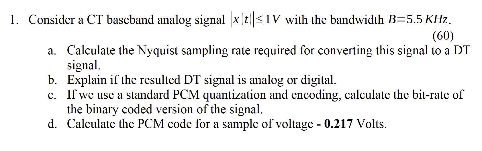 1. ﻿Consider a CT baseband analog signal \( |x| | Chegg.com