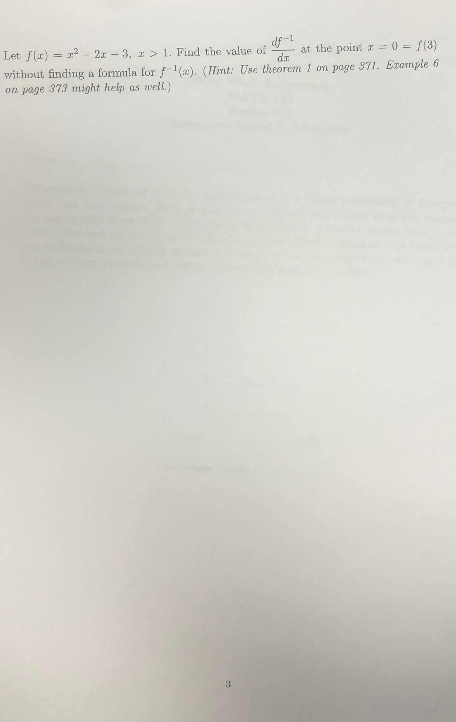 Let f(x)=x^(2)-2x-3,x>1. Find the value of | Chegg.com
