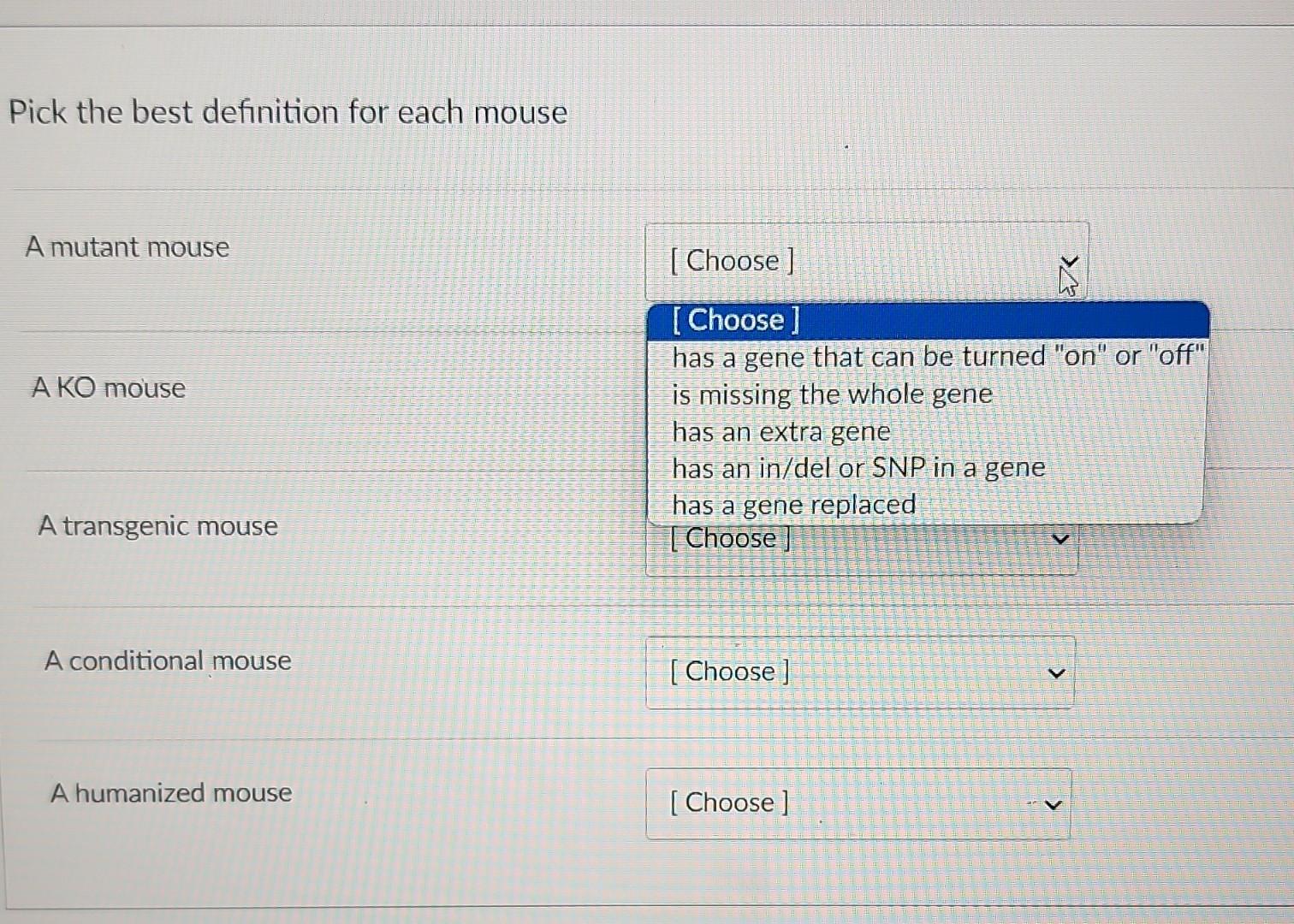 Solved Pick the best definition for each mouse A mutant | Chegg.com