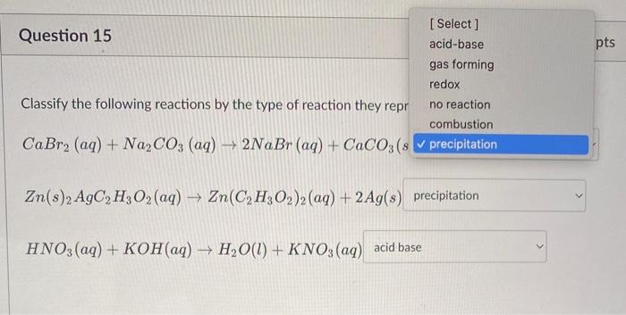 Solved classify the following reactions by the type of | Chegg.com