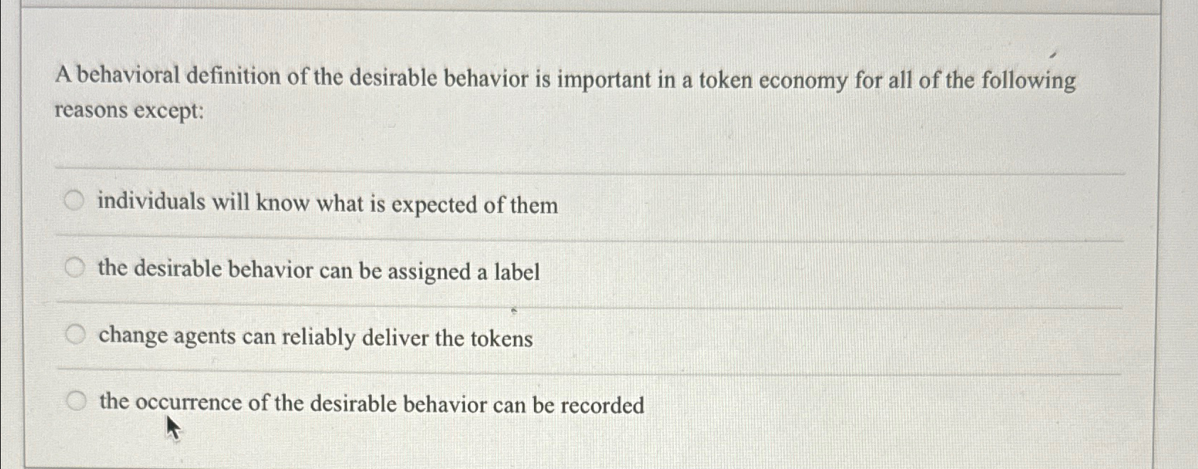 Solved A behavioral definition of the desirable behavior is | Chegg.com