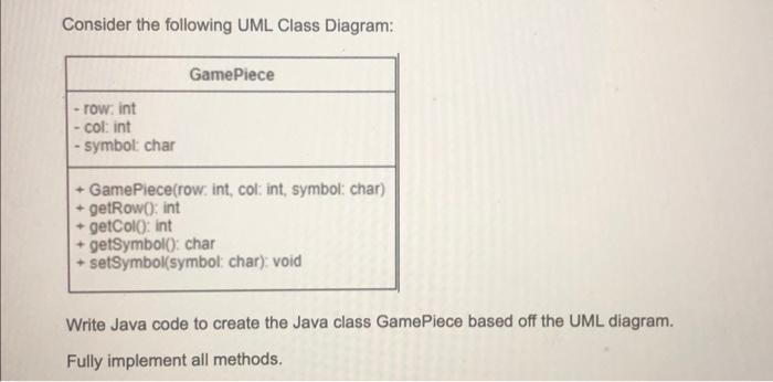 Solved Consider the following UML Class Diagram: - row: int | Chegg.com