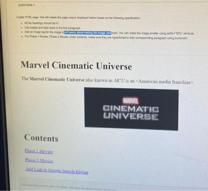 Solved QUESTION 1 Create HTML page that will create the page | Chegg.com