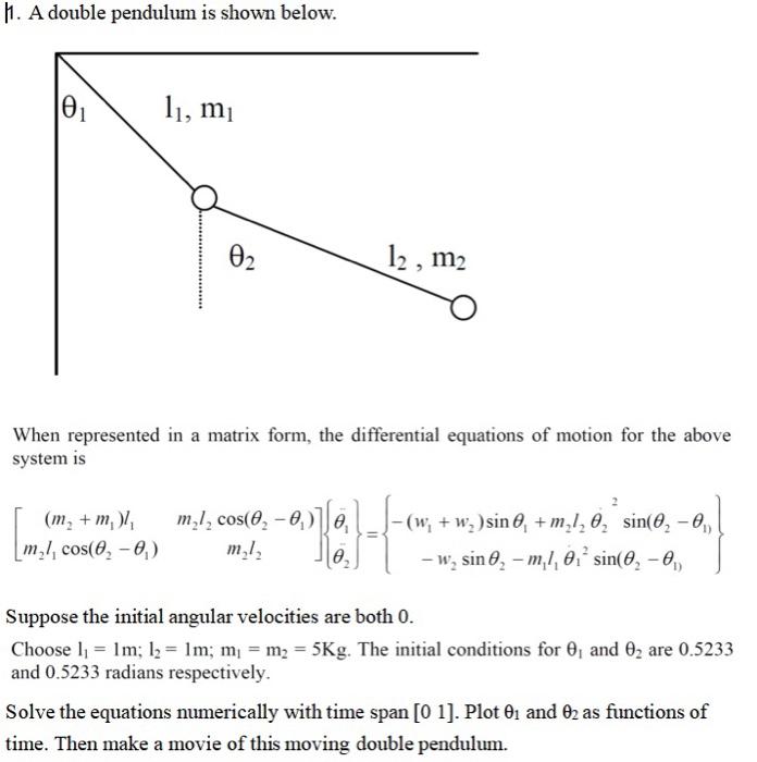 Solved 1. A double pendulum is shown below. 0 11, my 02 12 , | Chegg.com