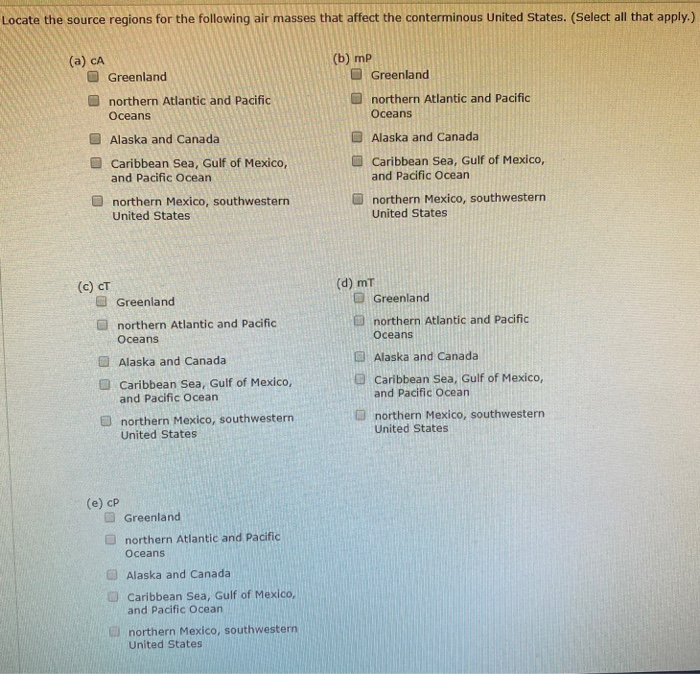 Solved Locate the source regions for the following air | Chegg.com